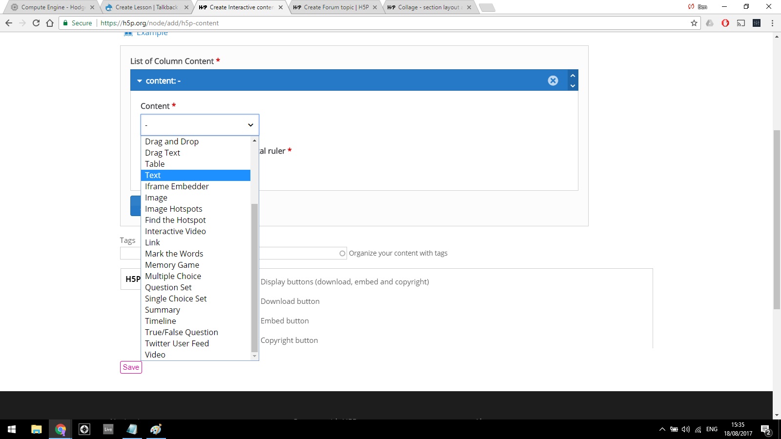 Missing content types in self hosted Column | H5P